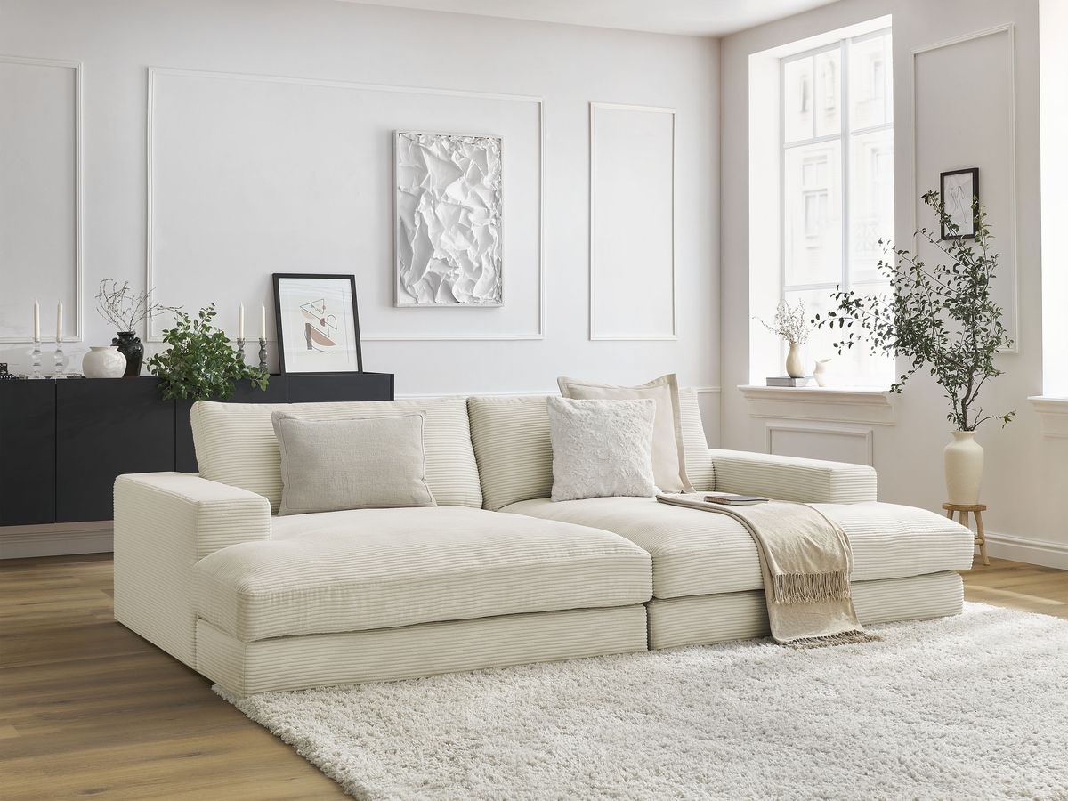 Sofa 4-osobowa prosta LEONARD głębokie siedzisko sztruks | BOBOCHIC