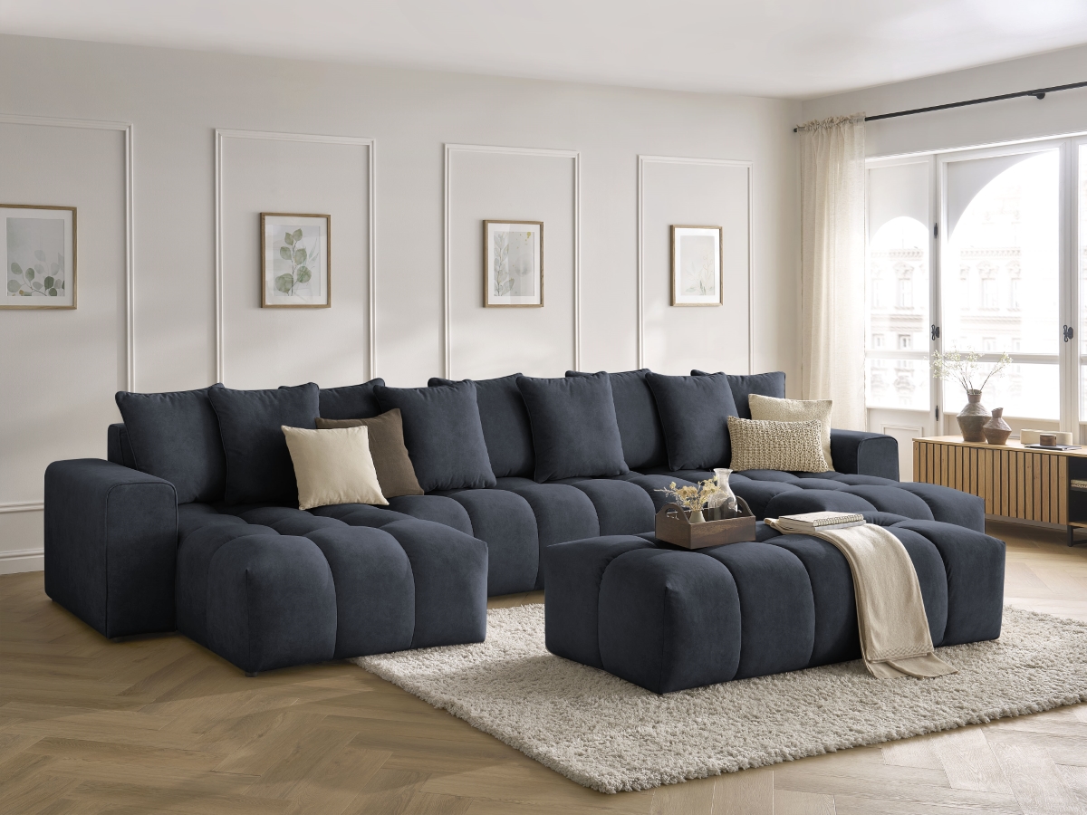 Aksamitna sofa panoramiczna MONT-BLANC z podnóżkiem | BOBOCHIC