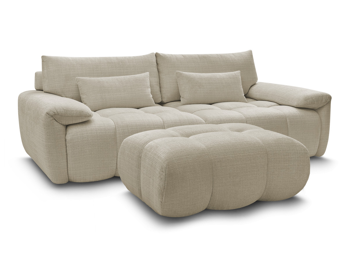 Canapé droit fixe 3 places IVANE tissu texturé avec pouf | BOBOCHIC
