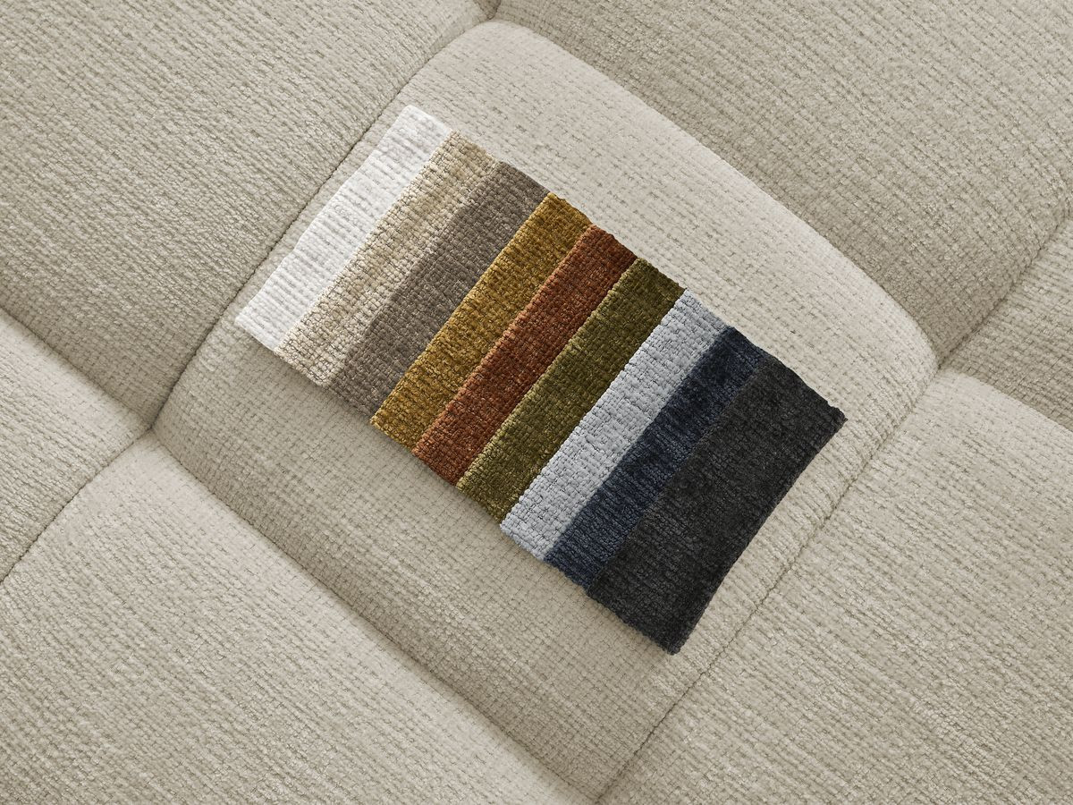 Canapé droit fixe 3 places IVANE tissu texturé avec pouf | BOBOCHIC