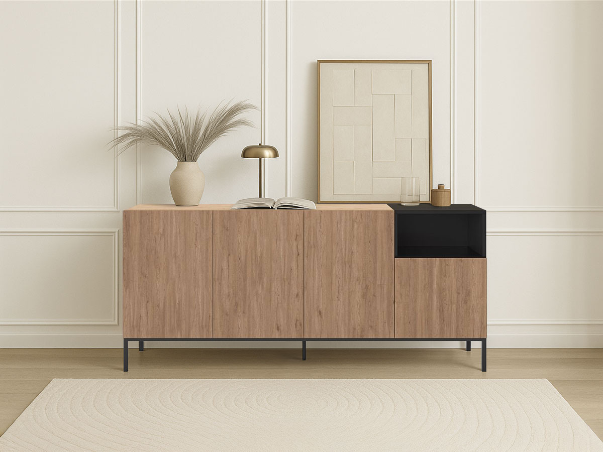 Buffet 4 portes 1 niche 180 cm CECILIA effet chêne | BOBOCHIC