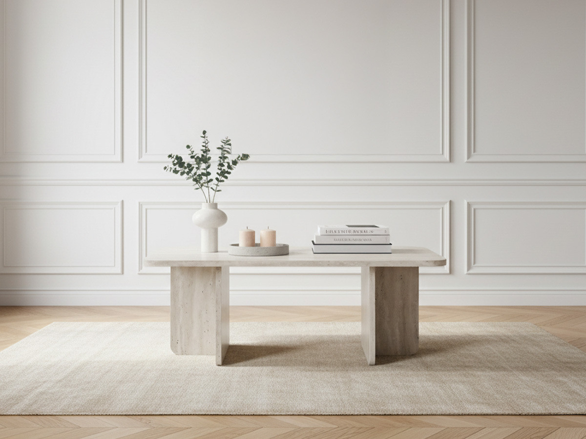Table basse rectangulaire 100 cm LECCE effet travertin | BOBOCHIC