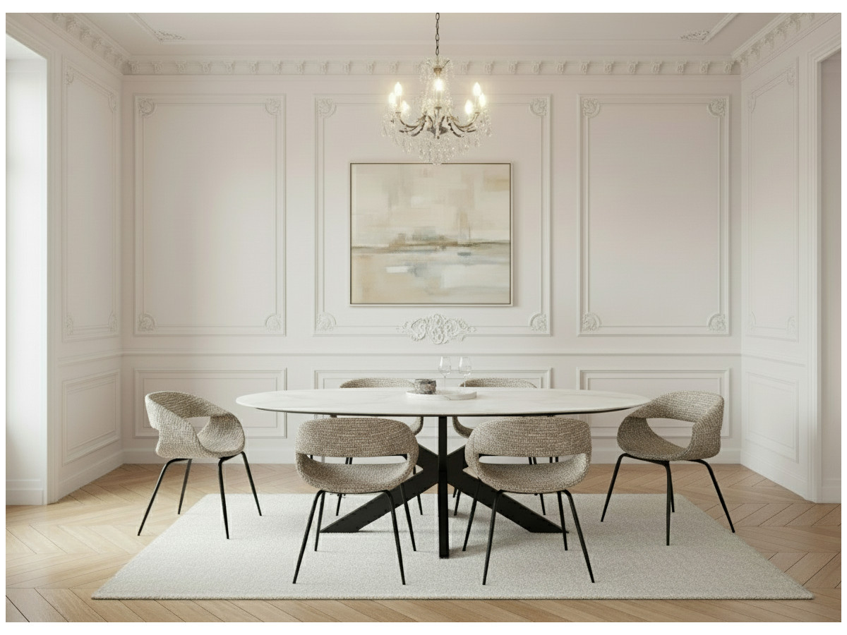 Table à manger ovale 200 cm BARTHELEMY plateau quartz effet marbre ...